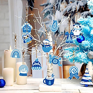 Remuuly 24 Pcs Winter Diamond Painting Keychain 5d Double Sided DIY Diamond Art Keychains Snowflake Snowmen Owl Diamond Painting Ornaments Full Diamond Painting for Valentine's Day Gift Holiday Decor