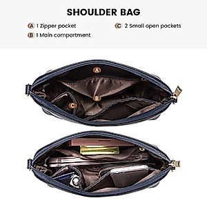 Handbags for Women Shoulder Bags Tote Satchel Hobo 3pcs Purse Set Dark Navy Blue