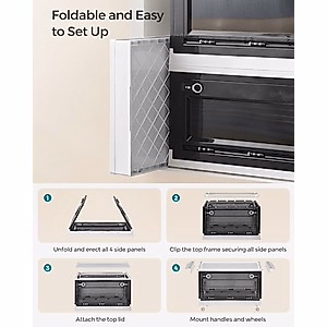 SONGMICS Plastic Storage Bins with Lids, 11.6 Gal. (46.4 Qt.) Stackable Closet Organizer, 5 Doors, Pack of 3, Storage Cabinet, Office Organization, Foldable, Cloud White and Slate Gray URPB044W03