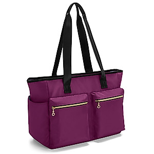 Damero Teacher Tote Bag, Teacher Utility Tote Bag with Zip Top and Padded Sleeve for up to 15.6’’ Laptop for Work, Office, Business, Purple(Upgraded)