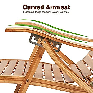 Wisfor Bamboo Lounge Chair Large Adjustable Rocking Chair Reclining Patio Chair with Headrest Pillow and Foot Massage Board for Max Loading Weight 441lbs