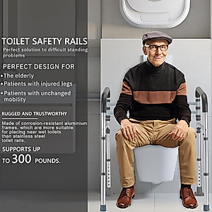 FSA/HSA Eligible Toilet Safety Rails, Adjustable Toilet Safety Frame for Elderly, Seniors, Handicap & Disabled, Toilet Frame with Handles, Foldable Handicap Toilet Rails Fit Any Toilets (300 LB)