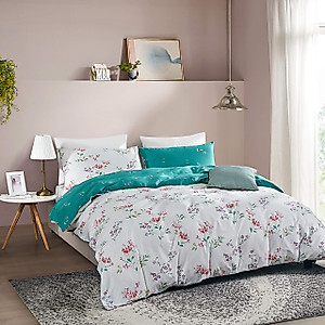 Duvet Cover Set 100% Cotton 3 Pieces(1 Piece Duvet Cover Do Not Include Filling And 2 Pieces Pillowcases) Printed Geometry Zipper Closure Soft Comfortable (Wild flower, King)