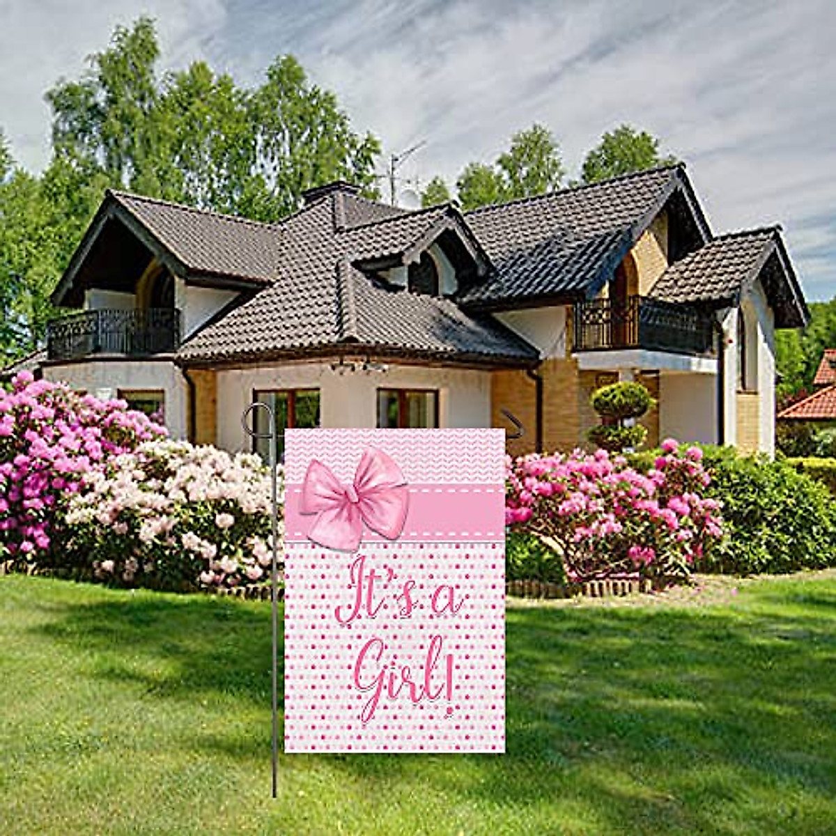 It's A Girl Garden Flag Pink Baby Shower Birth Announcement Decorations for Girl 12x18 Inch Double Sided New Baby Garden Flag Gender Reveal Party Decor Vertical Burlap Banner Outdoor Lawn Yard Sign