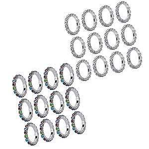 joyMerit 12pcs Women Finger Rings Sparkly Rhinestone Elastic Stretch Rings Jewelry - Silver+White