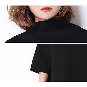 LAI MENG FIVE CATS Women's Casual 3/4 Sleeve Turtleneck Oversized Loose Sweatshirt Pullover Top ONE Size Black
