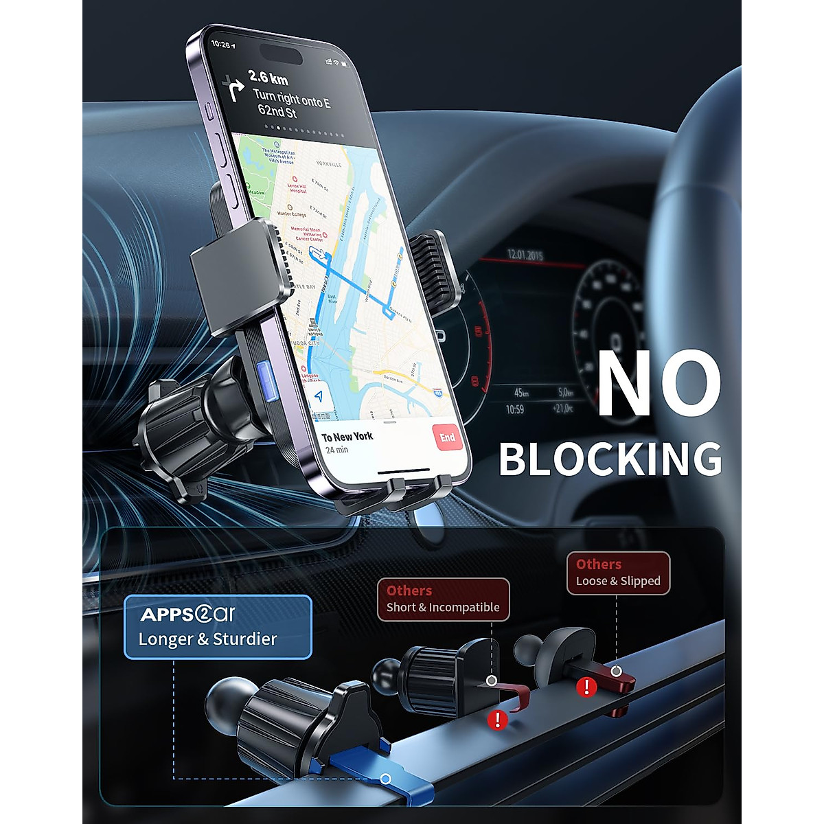 APPS2Car Wireless Car Charger Auto Clamping Wireless Car Charger Mount Car Phone Holder Wireless Charger for Dashboard & Air Vent Phone Mount for Car Wireless Charging for iPhone 15/14/13 Galaxy etc