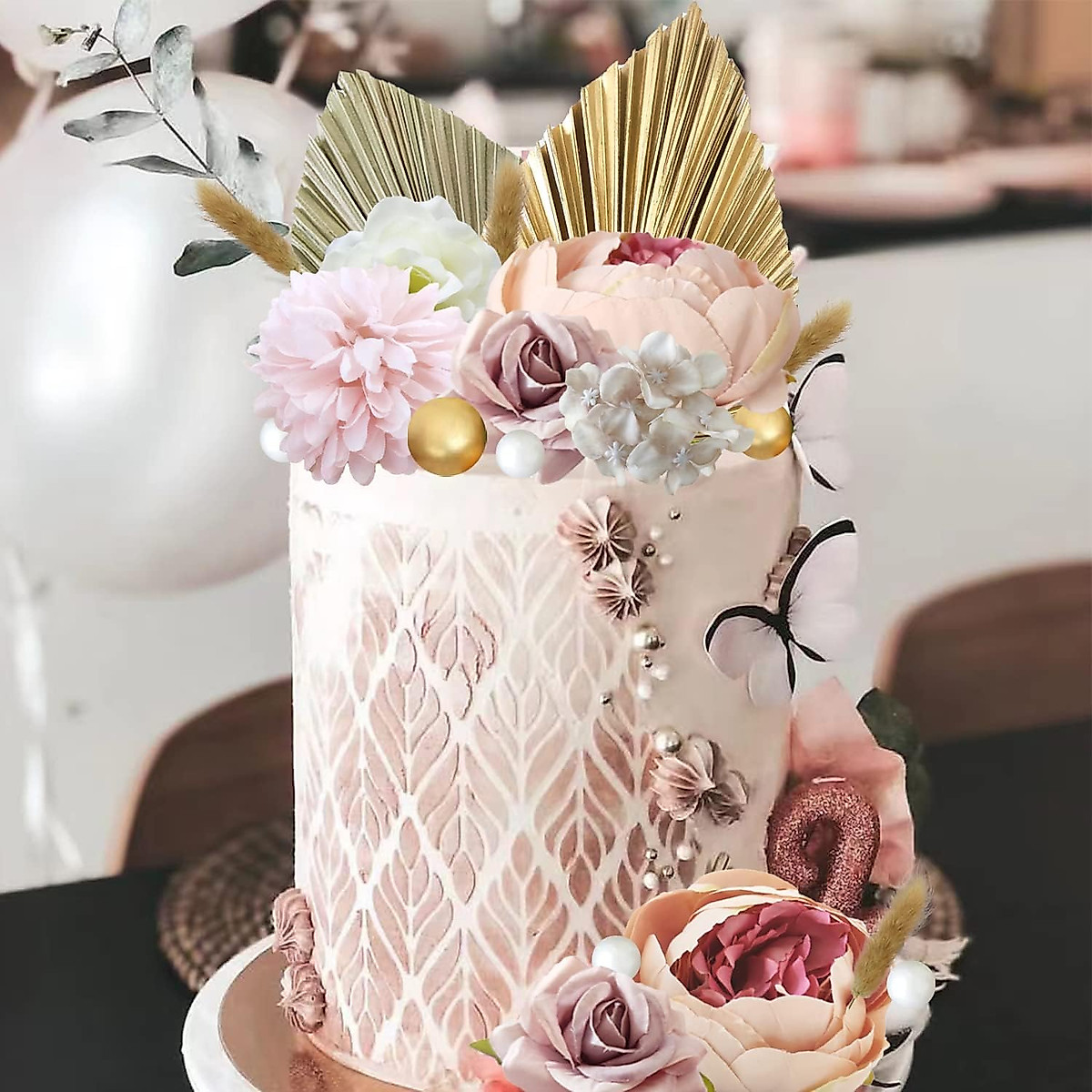 32 PCS Boho Cake Topper Flower Palm Leaves Cake Decorations for Bohemian Wedding Baby Shower Birthday Party Supplies Mother's Day (Boho)