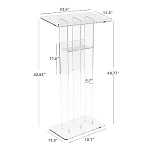 FixtureDisplays® Clear Podium Plexiglass Lecturn Transparent Church Pulpit with Christian Church White Cross Trinity Style Easy Assebmly Required 15411+1803CROSS-NF