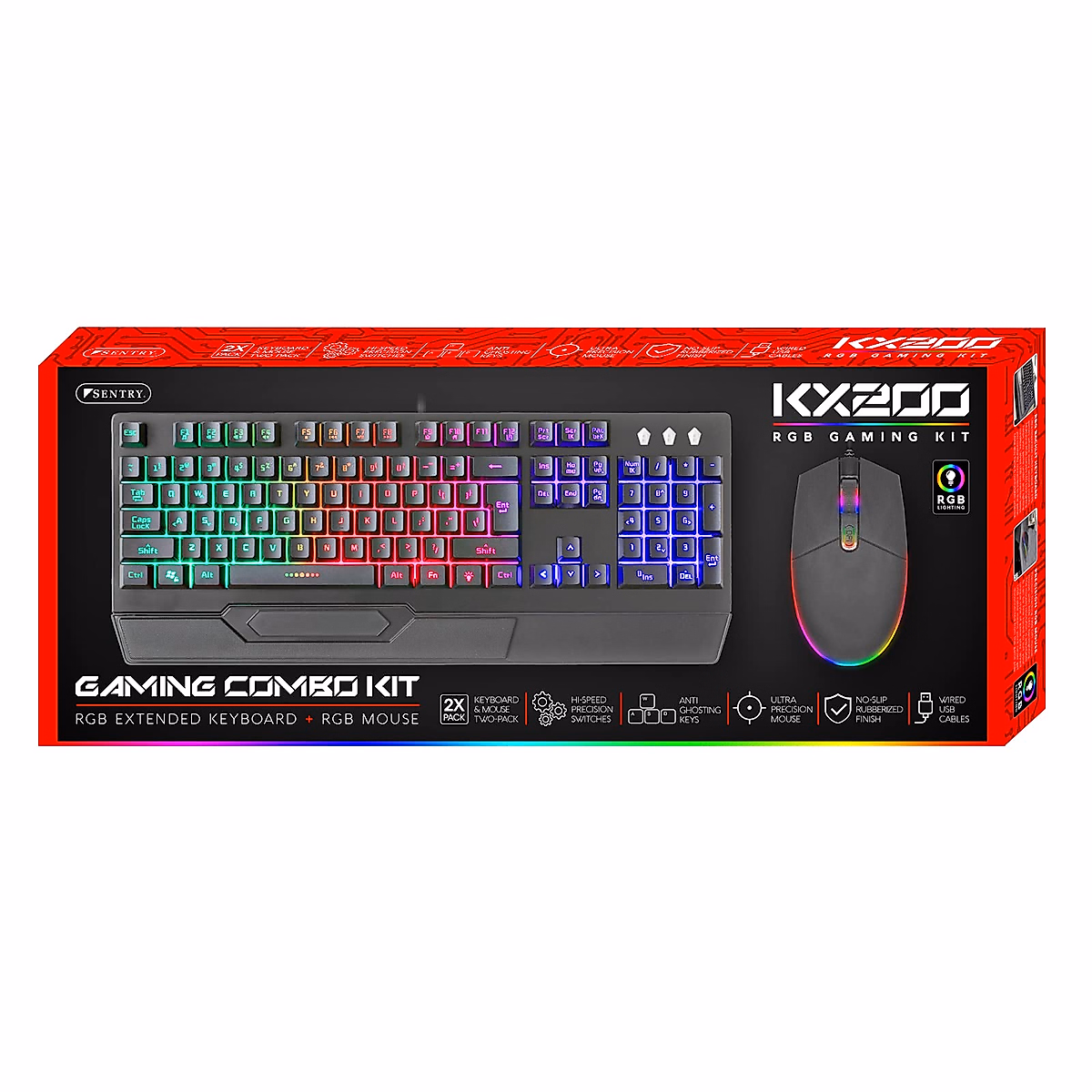 Sentry Industries Inc. HPXKX200 Gaming Keyboard + Mouse 2 Pack Black