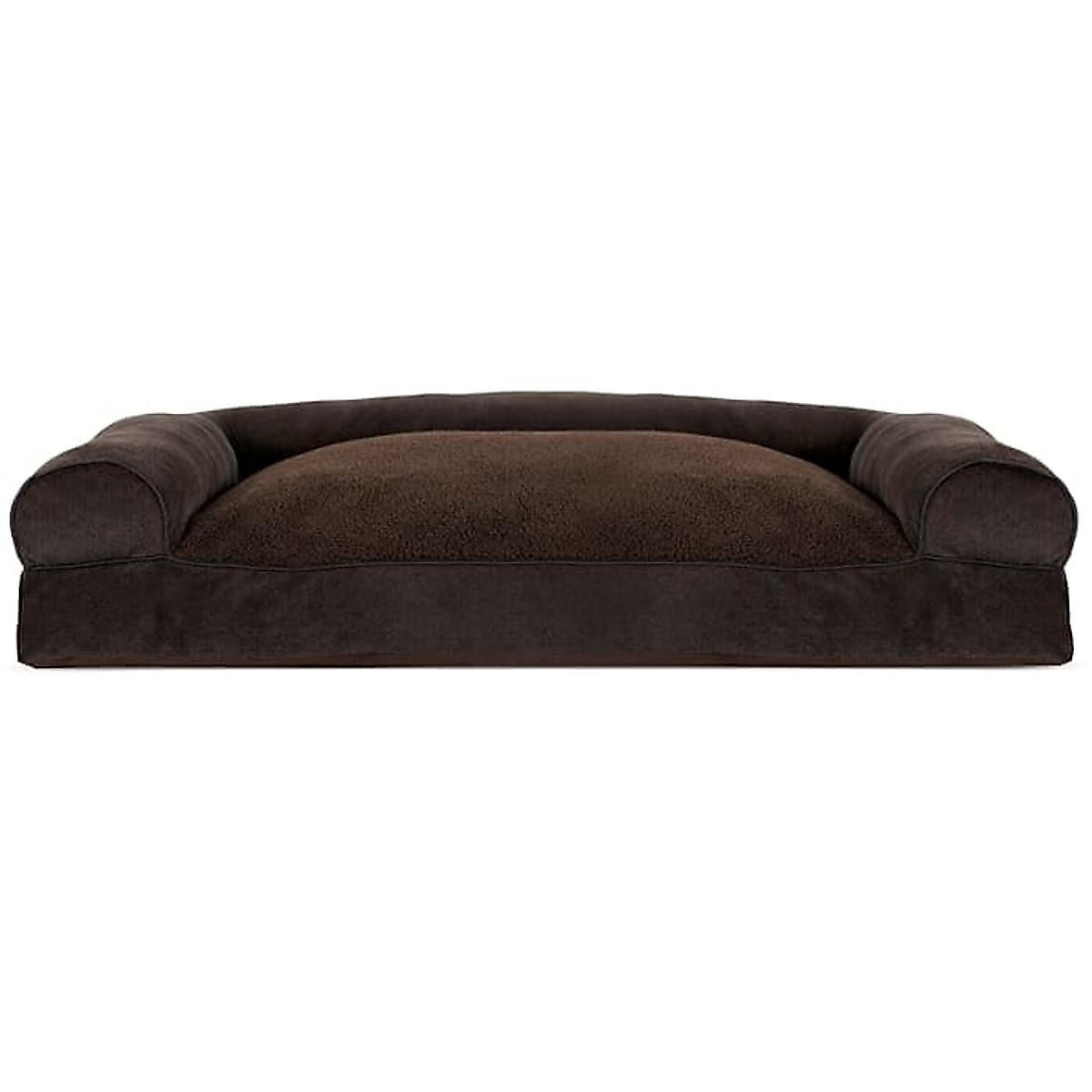 Furhaven Pillow Dog Bed for Large Dogs w/ Removable Bolsters & Washable Cover - Sherpa & Chenille Sofa - Coffee, Jumbo/XL
