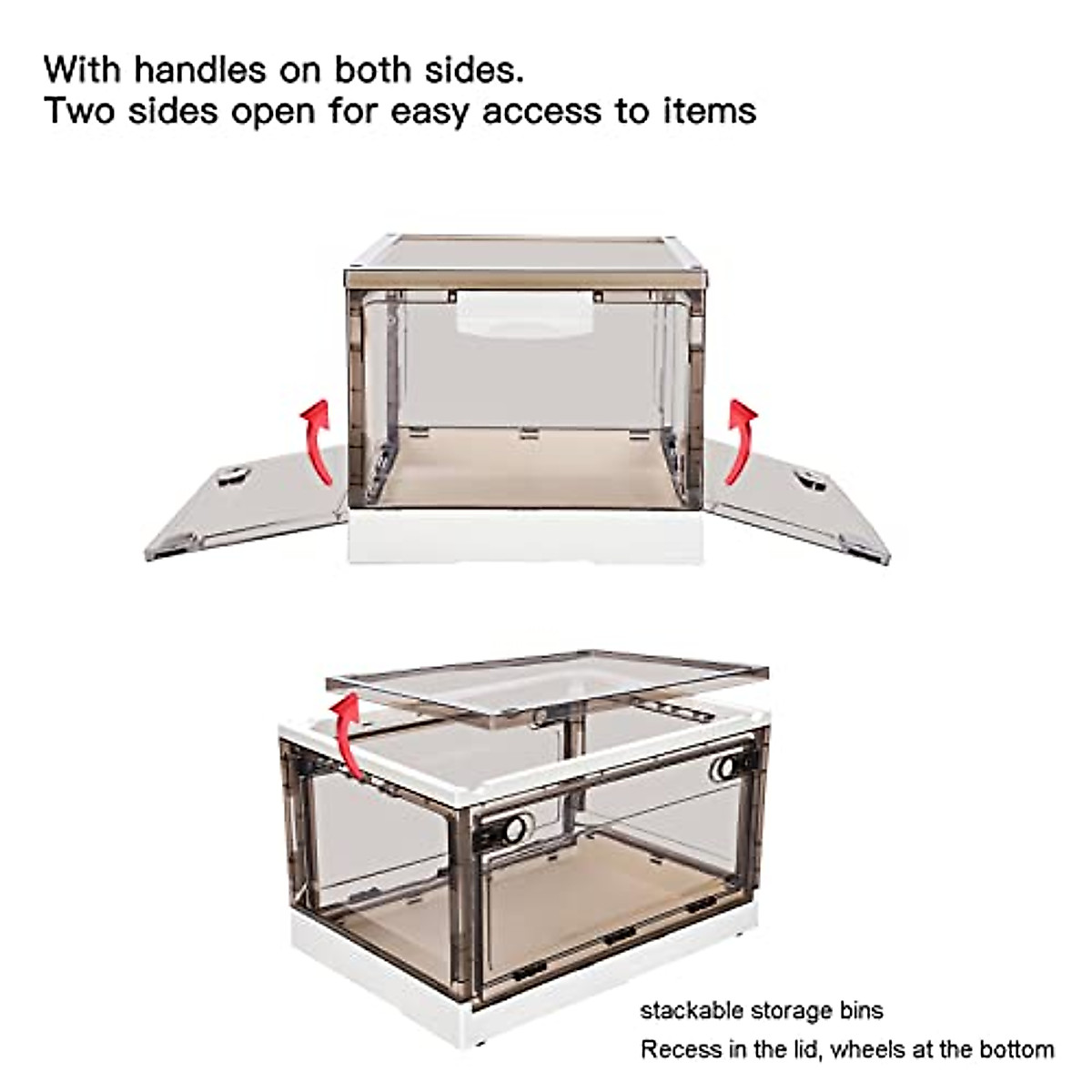 haomsj Stackable Storage Bins Collapsible Closet Toy Organizer Clear Box Large Cube Plastic Container with Handles & Wheels, 2 Ways to Open for Playroom, Home and Camping Cabinet (50 Quarts, White)