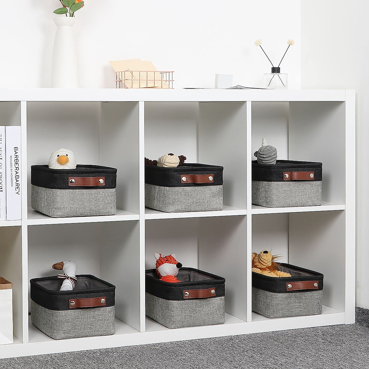 DULLEMELO Collapsible Bundle Baskets 4 Cube Baskets 12"x12"x12" + 6 Small Baskets 11.8"x7.9"x5.1"（Black&Grey