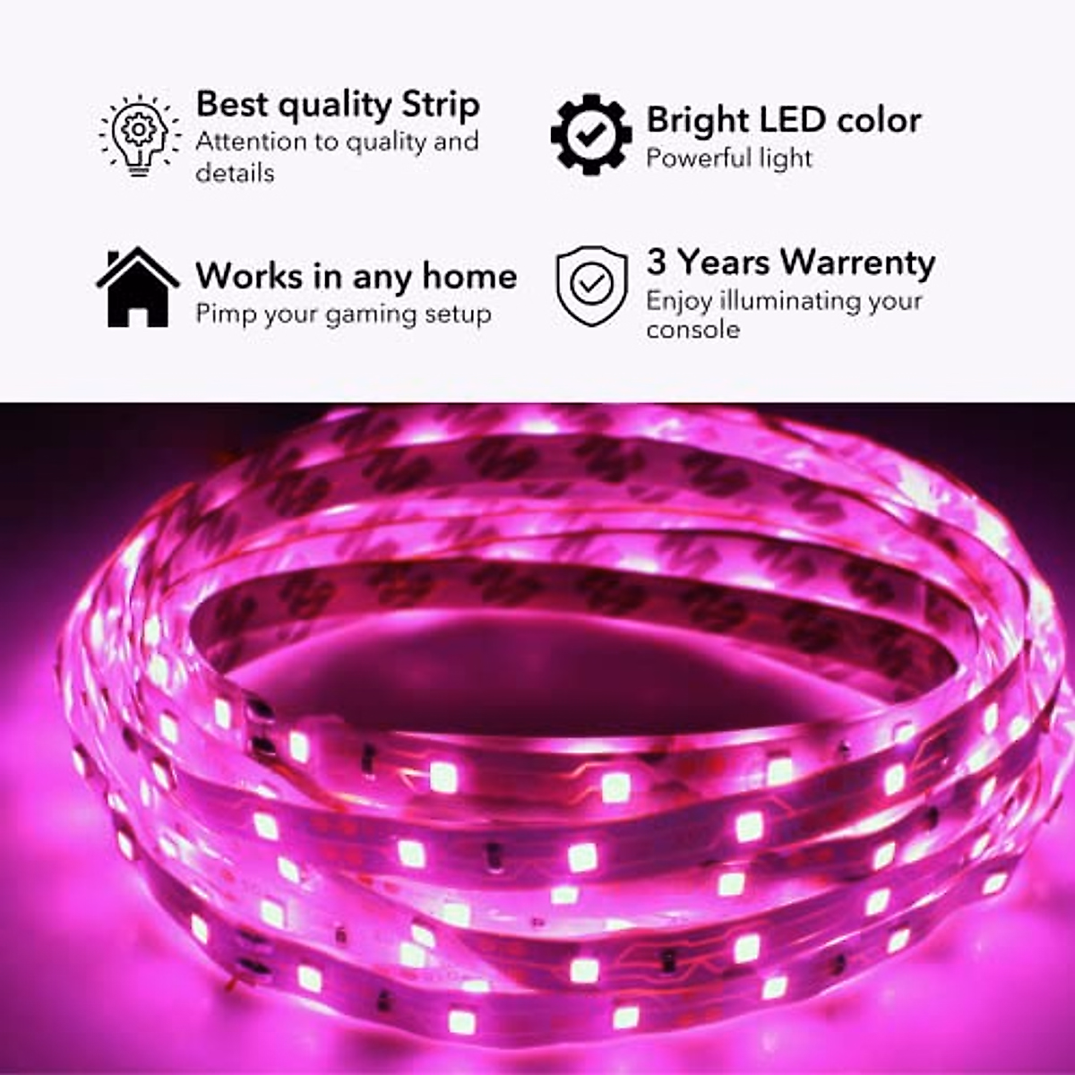 1 feet/0.5M Light Strip by FLOATING GRIP - LED Light Strip with USB Plug and Removeable Sticker on The Back. (Pink)