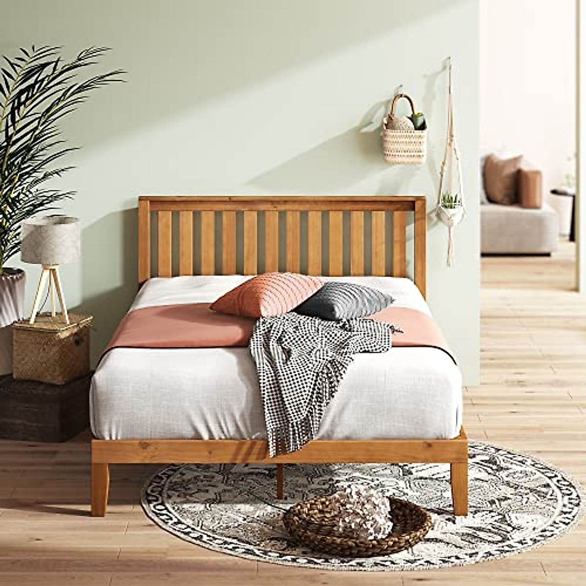 ZINUS Alexia Wood Platform Bed Frame with headboard / Solid Wood Foundation with Wood Slat Support / No Box Spring Needed / Easy Assembly, Rustic Pine, Twin
