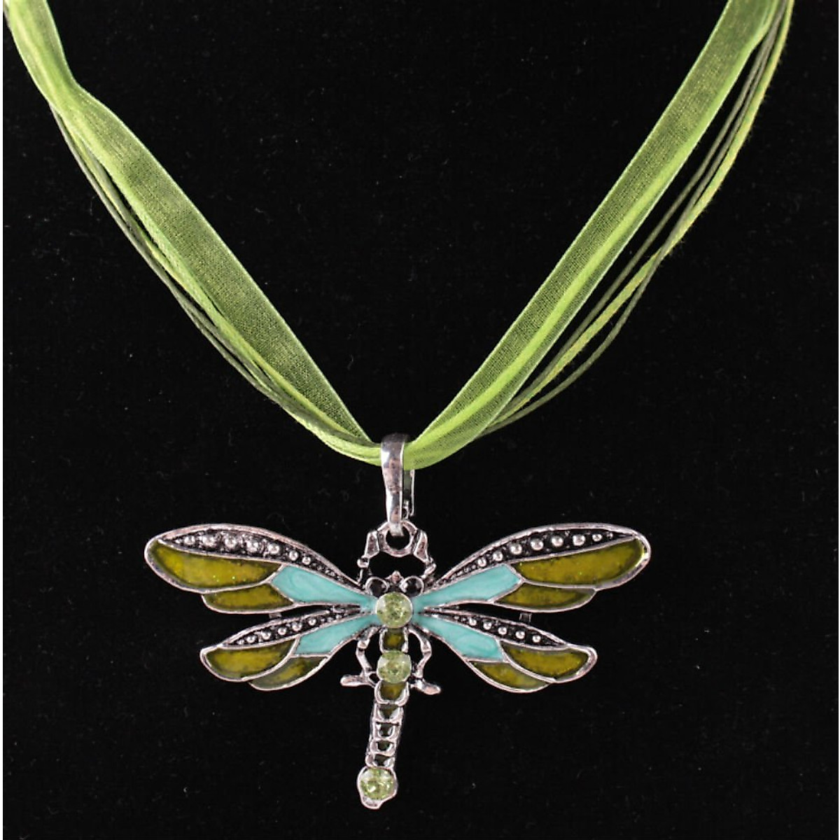 AKOAK Fashion Creative Bohemian Jewelry Ethnic Multi-layer Chain Colorful Enamel Dragonfly Pendant Necklace（Green）