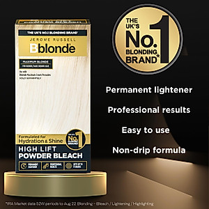 Jerome Russell Bblonde High Lift Powder - Blonde to Dark Brown Hair Lightener with Mineral Oils, Lifts 6-9 Shades, 4 Sachets (4x25g)