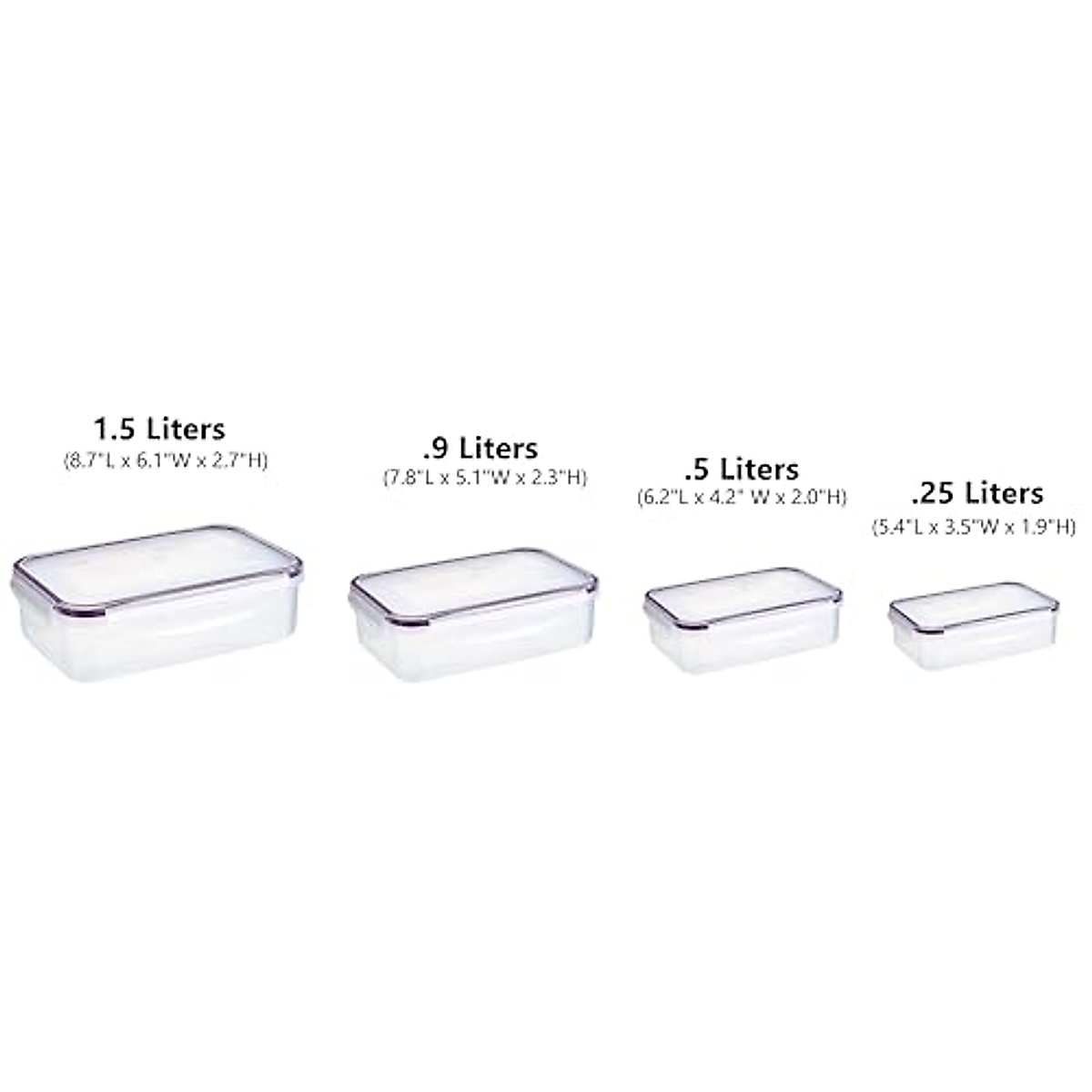 SnapMate - Set of 4 Rectangle Nesting Food Storage Containers - Reusable, BPA Free Plastic, Snap Lock Lids With a Leakproof Silicone Seal. Great for Snacks, Soup, Fruit, Salad and Food Storage