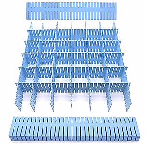 24Pcs Adjustable Drawer Dividers Organizer,Blue Plastic DIY Grid Drawer Organizer Dividers Storage Socks Underwear Makeup Cosmetic Clothes Organizer Separator Can Help Tidy Kitchen Bedroom Dresser