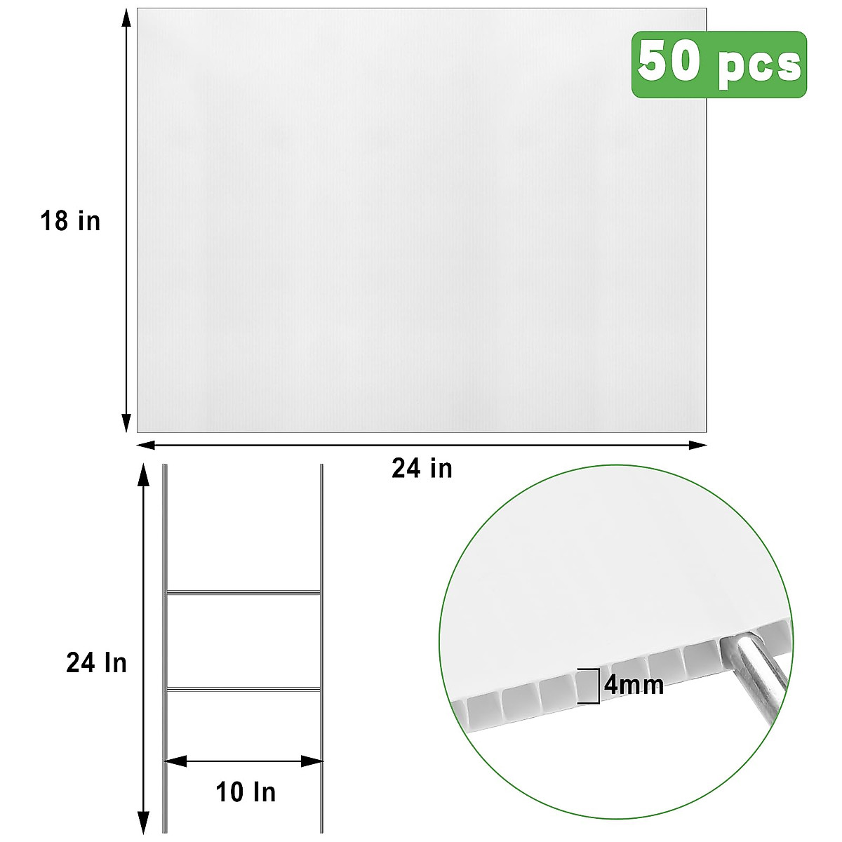 Kigley 50 Pcs Blank Yard Signs with H Stakes 24 x 18 Inch Corrugated White Plastic Yard Signs Kit Includes 50 Pcs Lawn Signs 50 Pcs Metal H Stakes 10 x 24 Inch for Campaign Business Garage Rent