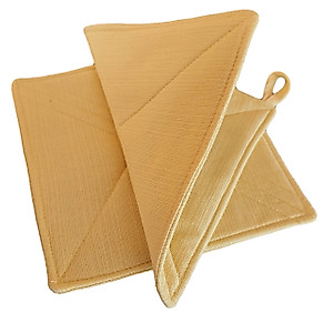 CUSHYSTORE 7.5" Pot Holder Cottage Style Oven Heat Pads for Cooking Kitchen Solid Plain Yellow, 2 Packs