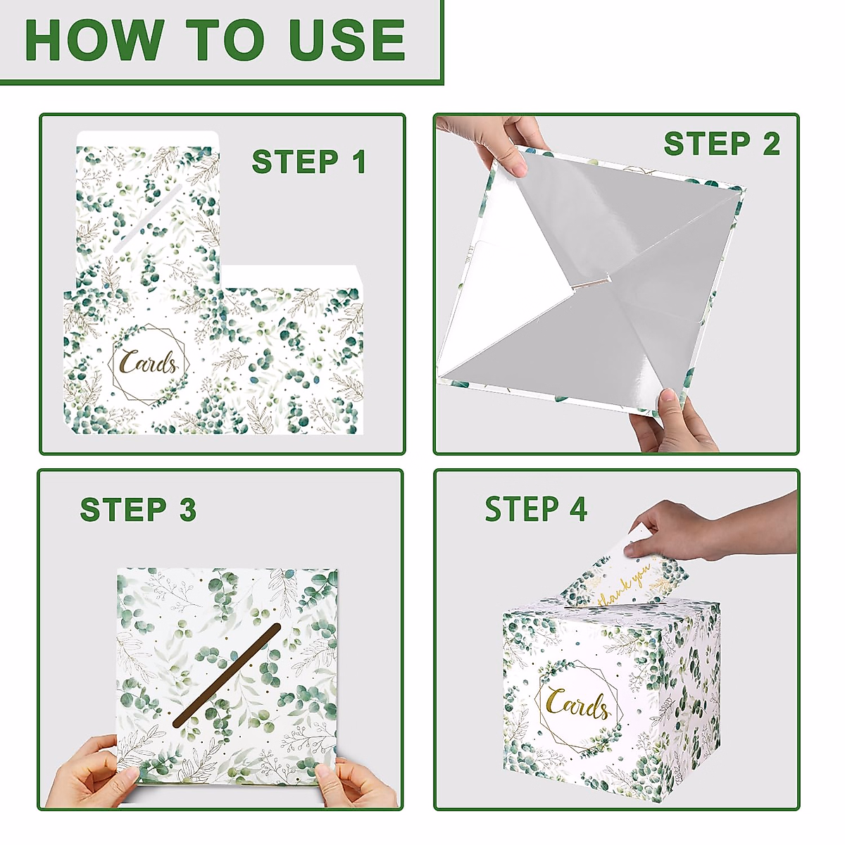 Gatherfun Sage Greenery Bridal Shower Card Box,Wedding Cards Box and Baptism Envelope Box for Wedding Gift Baby or Bridal Shower Party Favors Decorations Party Supplies