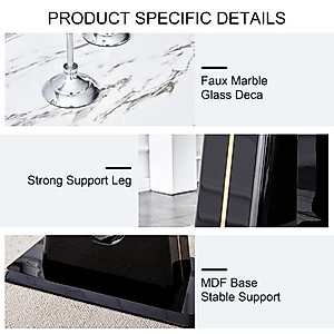 Mcltopz 63" Dining Table for 4-6 People, Modern Rectangular Dining Table with White Faux Marble Veneer Top & High Glossy Black Pedestal Base, Large Dinner Table Kitchen Table for Dining Room, Kitchen