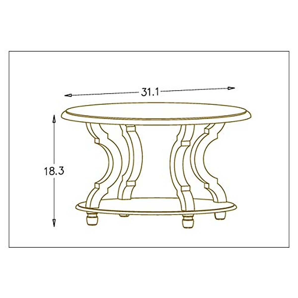 FINECASA Wood Coffee Table,Round Coffee Table Living Room, Round Cocktail Table with Storage, Sofa Table with Shelf, 31.0x18.3 Inches, Accent Tables with Carved Legs for Living Room, White