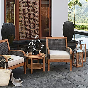 Cambridge Casual Arie Patio Side Table, Plantation Teak, 24 Inch/Natural Teak