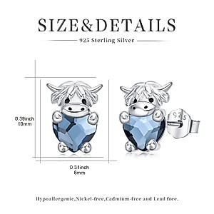 JUSTKIDSTOY Highland Cow Earrings 925 Sterling Silver Cute Animal Cow Stud Earrings Cow Stuffed Jewelry Mothers Day Gifts for Mom Women Girls Daughter