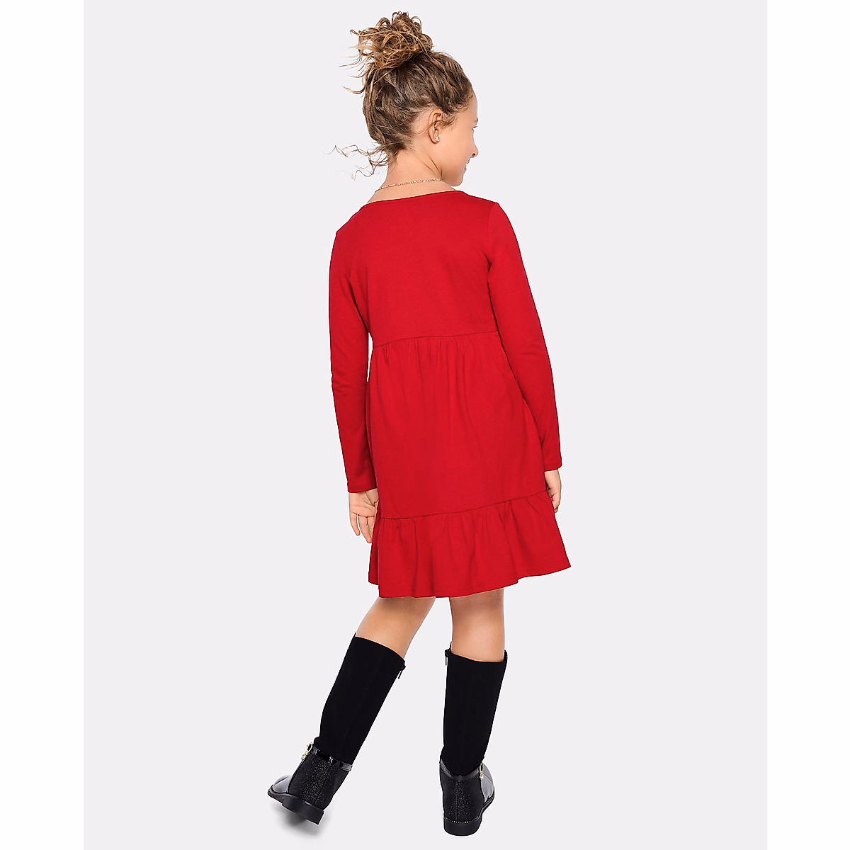 The Children's Place,Long Sleeve Knit Casual Skater Dress,XLarge (14) Solid Red