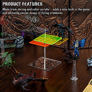 3D Combat Risers Set Colored Acrylic Connected by Metal Pillars Flying Miniature Flight Stand with 1 Inch SquareGrid Great Wargame Space for D&D and Other Tabletop RPG