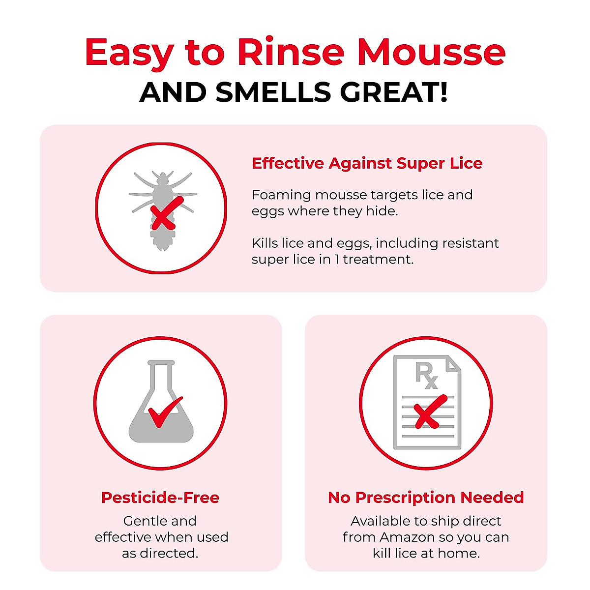 Vamousse Lice Treatment Mousse (6 fl oz), Clinically Proven to Kill Super Lice & Eggs, Easy to Apply & Rinse, Pesticide-Free & Non-Toxic, Includes Reusable Steel Comb
