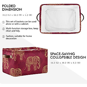 susiyo Foldable Storage Bins Large Collapsible Fabric Storage Baskets with Leather Handles Organizing Box for Shelves Home Bedroom Nursery Office 2 Pack，Indian Tribal Elephants