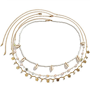 Skyfun Waist Chain Pack of 3 Pcs Seashell Waist Beads for Women Butterfly Belly Chain Gold Body Chains for Women Sexy Summer Beach Body Jewelry 3 Pcs Shell