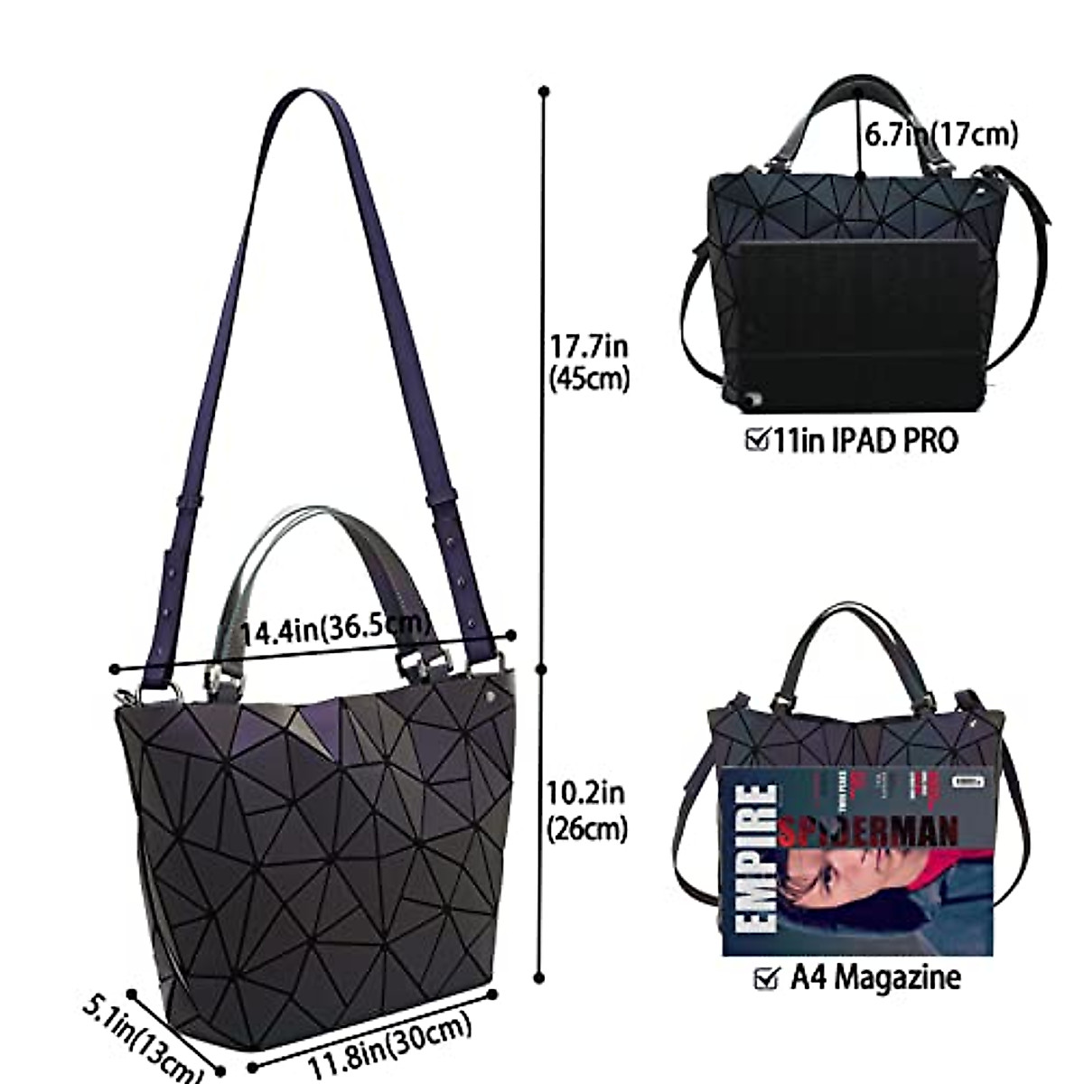 CAFINY Geometric Purse for Women,Geometric Luminous Purses and Handbags,Geometric Bags and Holographic crossbody bag(Medium)