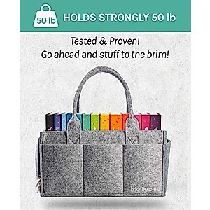 Premium Baby Diaper Caddy Organizer | Portable Nursery Storage Bin | Planner Caddy | Portable Craft Storage Organizer | Car Seat Tote with Zipper Pocket & 5mm Heavy Duty Felt (Grey/Turquoise)