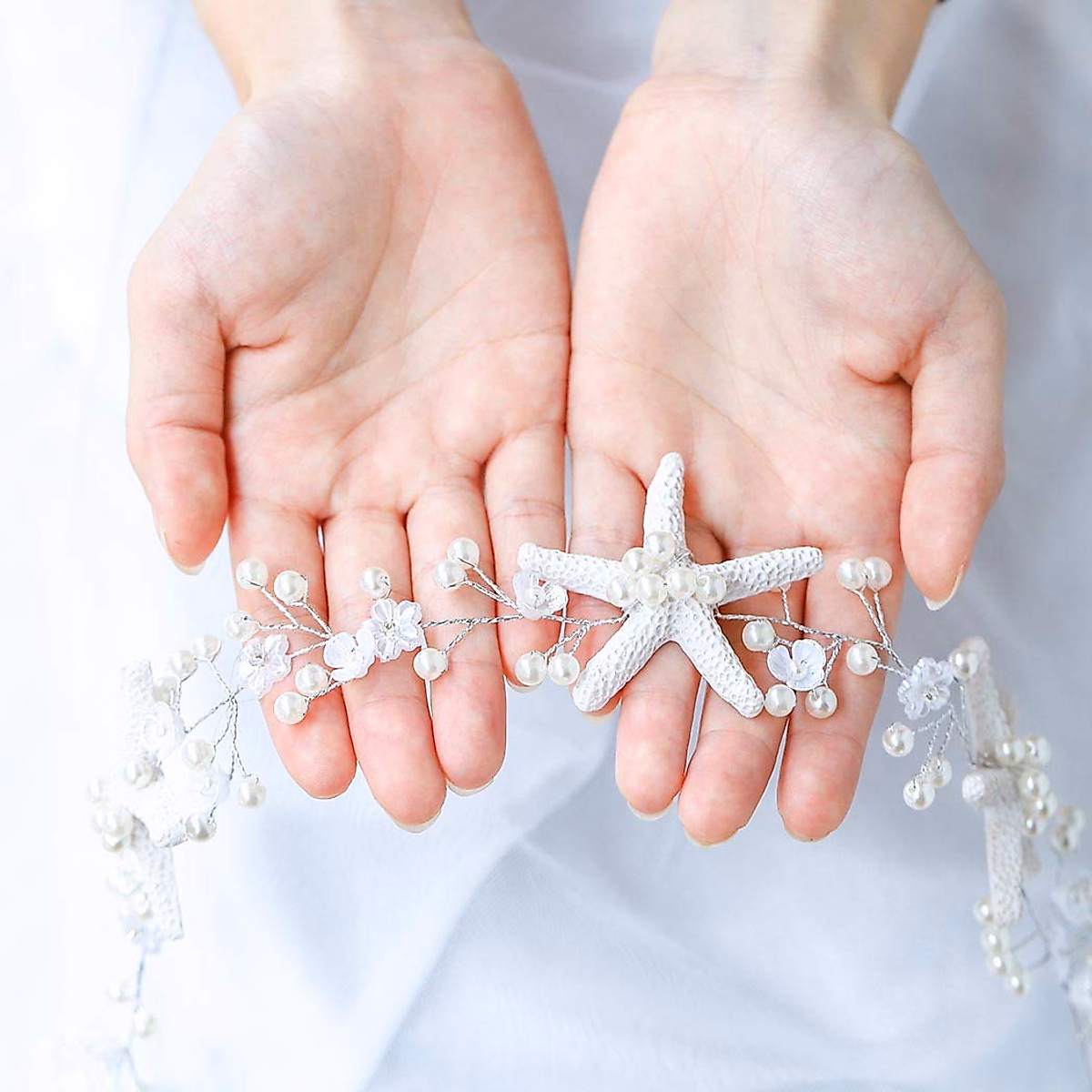 CASDRE Starfish Bride Wedding Hair Vine Pearl Bridal Headpiece Beach Wedding Hair Accessories for Women and Girls(A Silver)