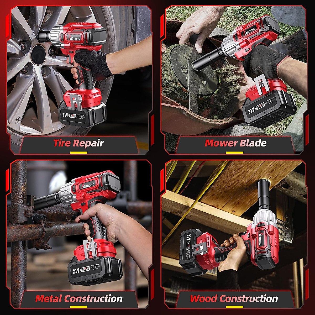 Aiment 590 Ft-lbs/800Nm Cordless Impact Wrench 1/2 inch, 3000RPM Brushless Impact Gun w/ 2 * 4.0Ah Li-ion Battery, Fast Charger, 6 Sockets, Electric Impact Wrench for Car Home Truck Tractor AM800