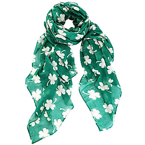 Skylety St. Patrick's Day Printed Scarf Long Shamrock Shawl Irish Theme Scarf for Holiday Outfits Accessories (Green Background, 1 Piece)