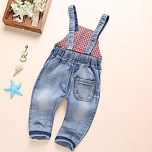 KIDSCOOL SPACE Baby & Little Boys/girls Plaid Lining Denim Overalls Jeans,Light Blue, 6-12 Months