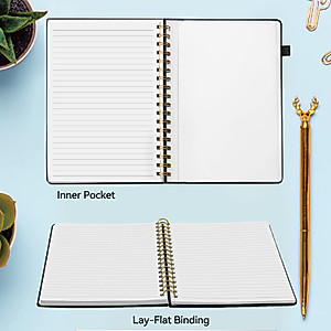 Soomeet Lined Spiral Journal Notebook with Pen Loop, 100 GSM Thick Paper, Large 7 inches x 10 inches Notebook Wire Bound Journal Work Notebook for Office School Supply, Hardcover, Black