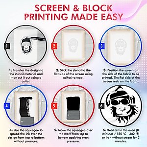 Marabu Screen Printing Kit Set - Screen Print Kit with Reusable Wooden Frame, 1 Screen Printing Squeegee, and 3 x 100ml Ink - Silk Screen Printing Kit for Beginners