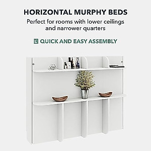 Lori Beds, Murphy Bed, Hideaway Bed, Space Saving Furniture, Wall Bed, Horizontal Wallbed, Bed Frame Only, Manual Fold, Size-Queen, White