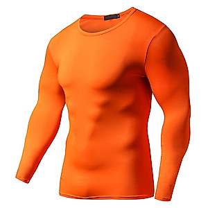 Red Plume Men's Cool Dry Fit Long Sleeve Compression Shirts, Active Sports Athletic Workout Shirt, Sports Base Layer T-Shirt (ORANGE, Medium)