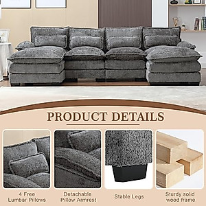 Eafurn Free Combination U Shaped Sectional Chaise Lounge,Velvet Upholstery Symmetrical Modular Solid Wood Legs,Convertible Sleeper Sofa & Couch Living Room Furniture Sets, Gray 110.63"