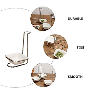 DOITOOL White Ceramic Double Ladle Spoon Rest Holder with Stainless Steel Rack Upright Utensil Holder for Stovetop Kitchen Counter Organization