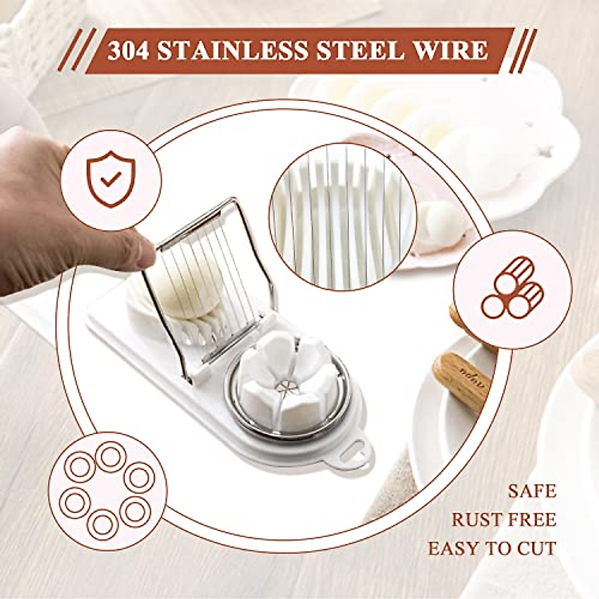 Egg Slicer for Hard Boiled Eggs, Kitchen Egg Cutter Wire Egg Cutter Heavy Duty Egg Cutter Dishwasher Safe, 2 in 1 Stainless Steel Egg Slicer Cutter for Strawberries, Kiwis, Sausage