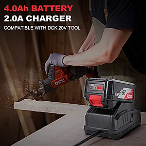 DCK Brushless Reciprocating Saw, 20V MAX Cordless Reciprocating Saw, 0-3000 SPM Variable Speeds, with 4.0Ah Battery & 2A Charger, LED Light, One Hand Saw Kit, 4 Blades Saw for Wood/Metal/PVC