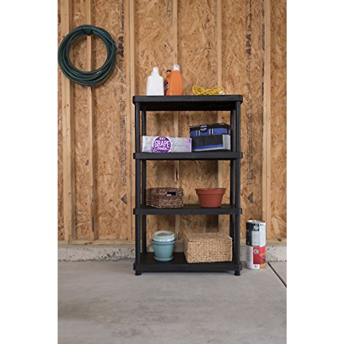 Keter 16 in. 4-Tier Plastic Freestanding Shelving Unit, Black, 16 Inch